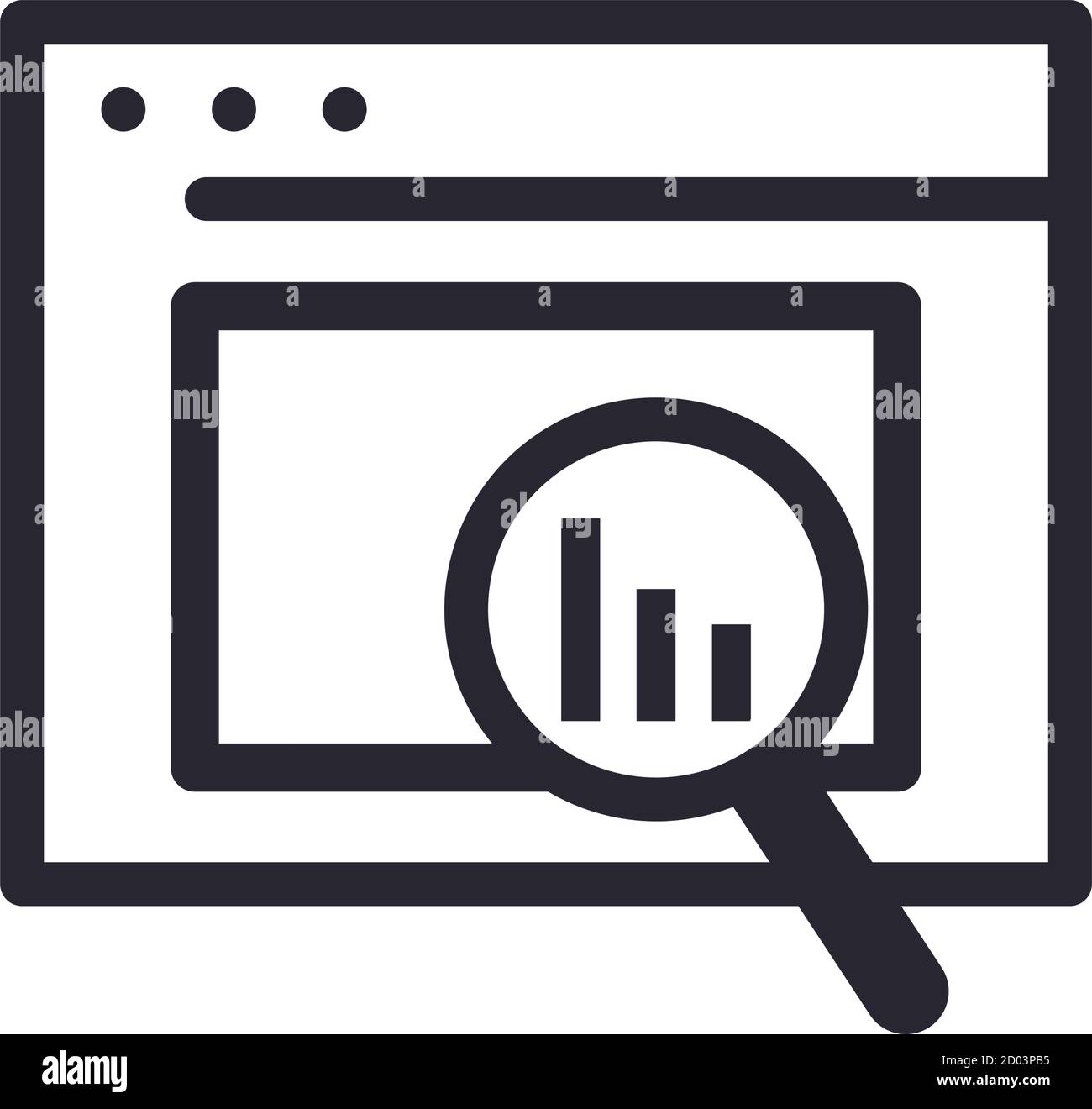 bars chart in lupe and website line style icon design, Data analysis and information theme ...