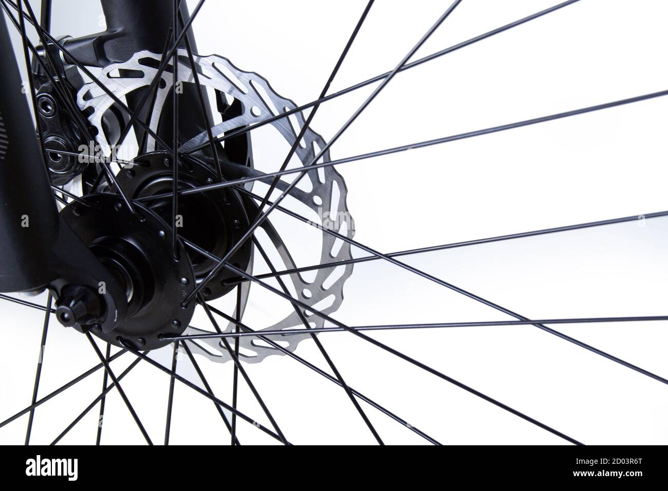 parts of a bicycle wheel close up and spokes, disc brakes on a white background Stock Photo - Alamy