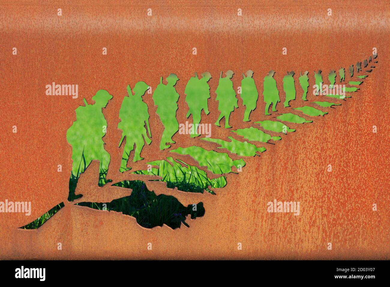 Close-up of the silhouette of a fern and soldiers at the New Zealand ...