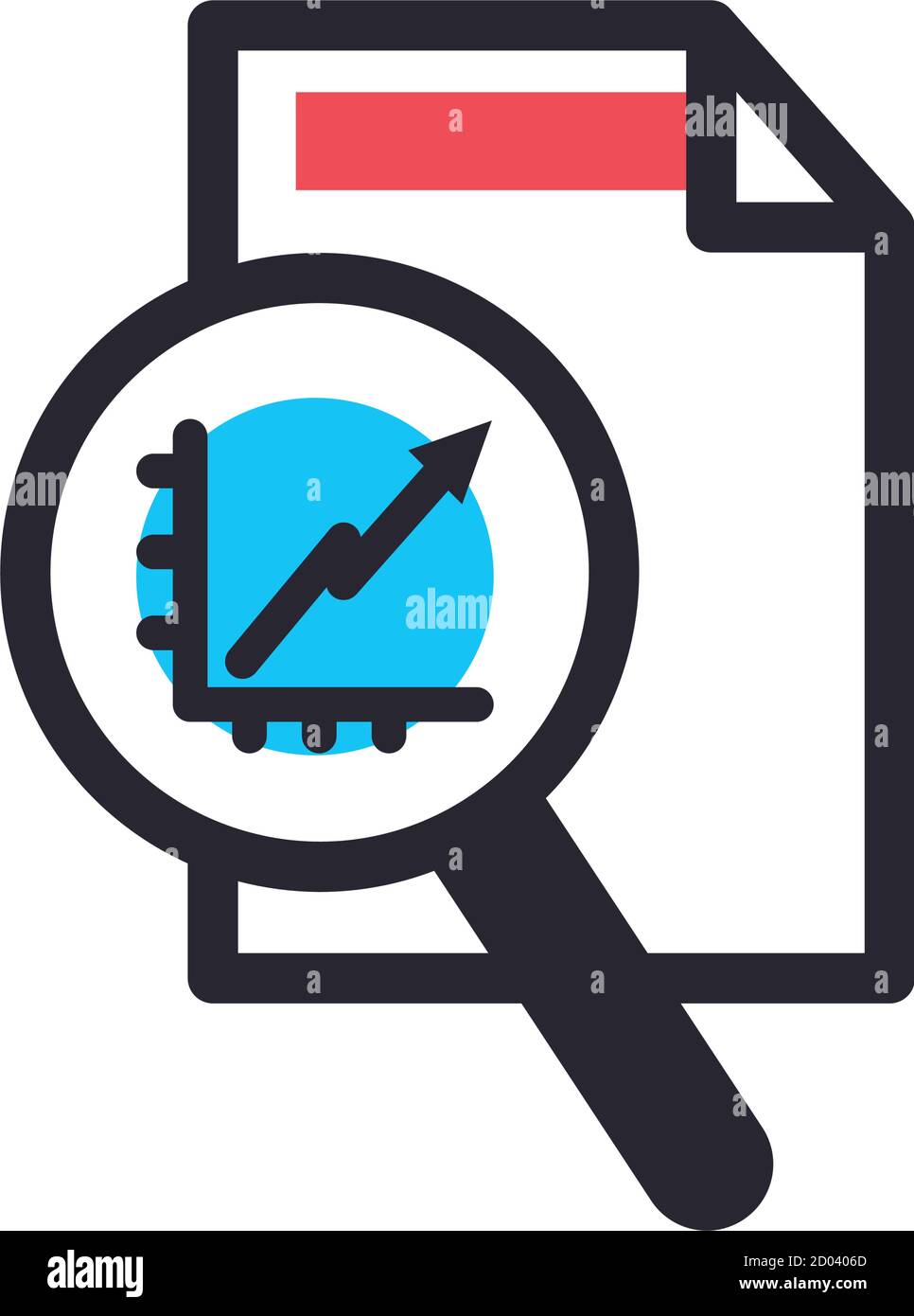 increase arrow chart in lupe and document line and fill style icon design, Data analysis and ...