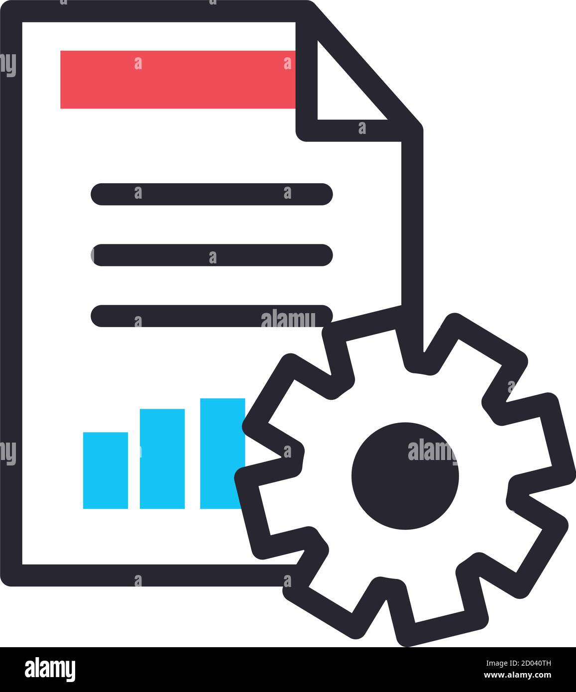 Document and gear line and fill style icon design, Data archive and information theme Vector ...