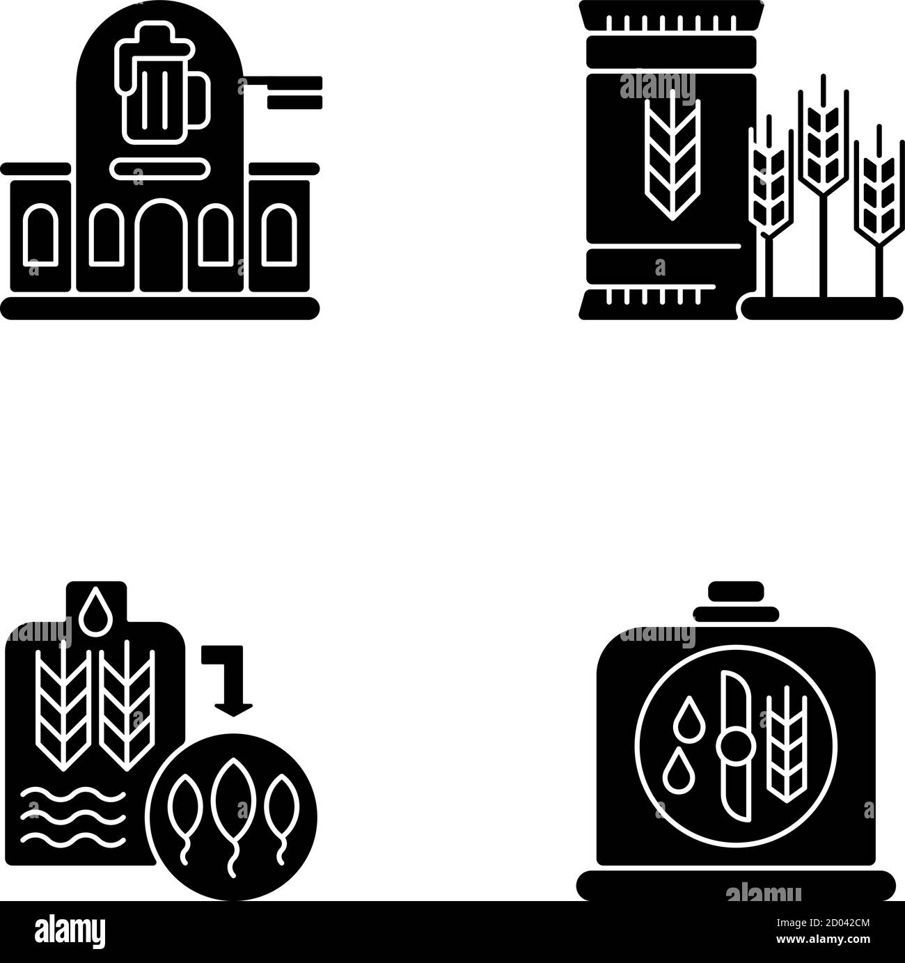 Brewery manufacture black glyph icons set on white space Stock Vector ...