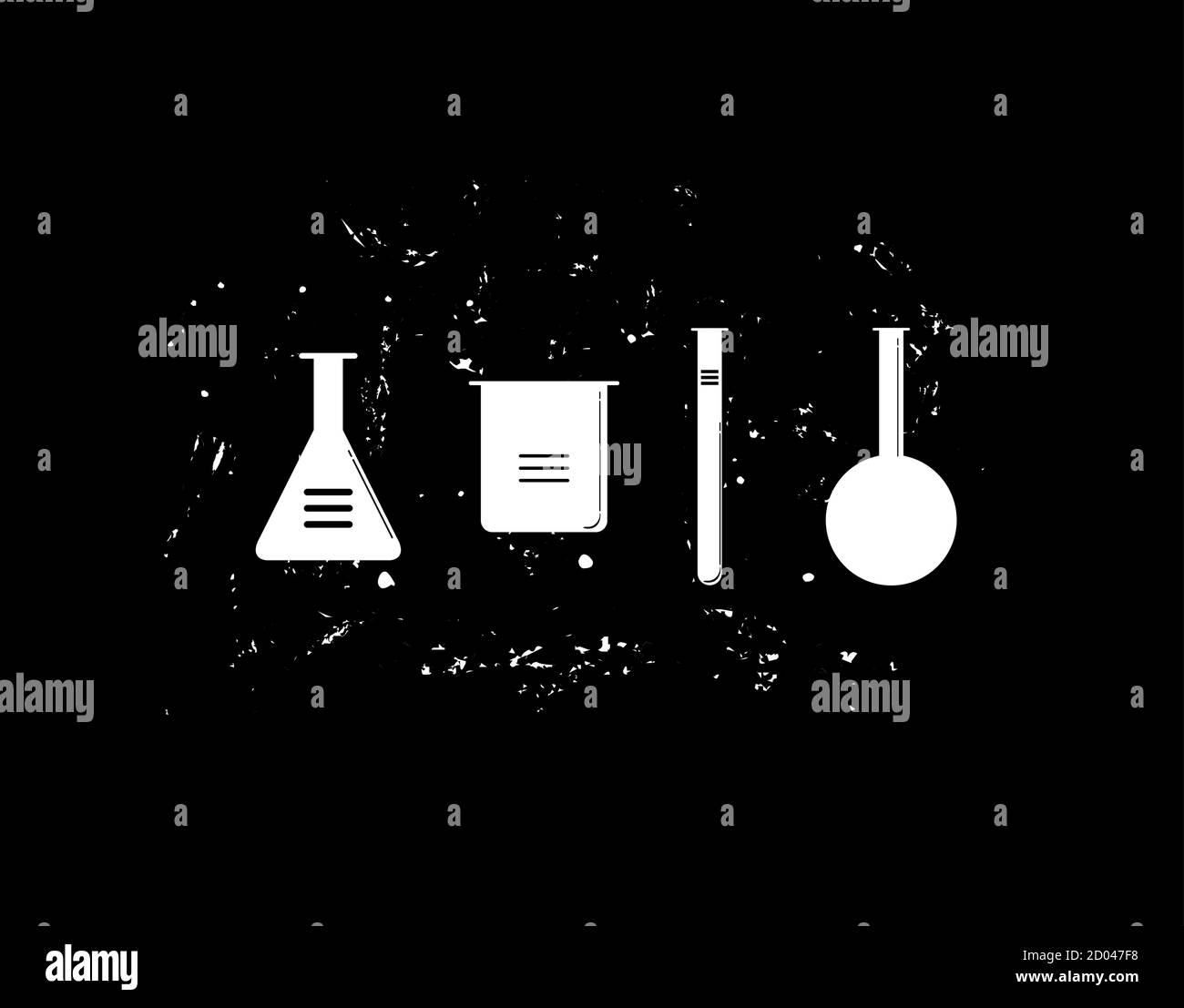 Set Laboratory Flat Icon on black background in vector illustration ...