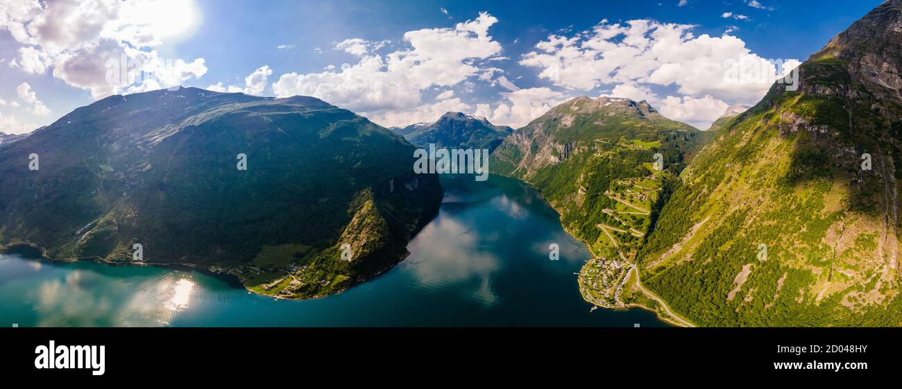 Panoramic and drone landscape of Geiranger fjords, Geirangerfjord ...