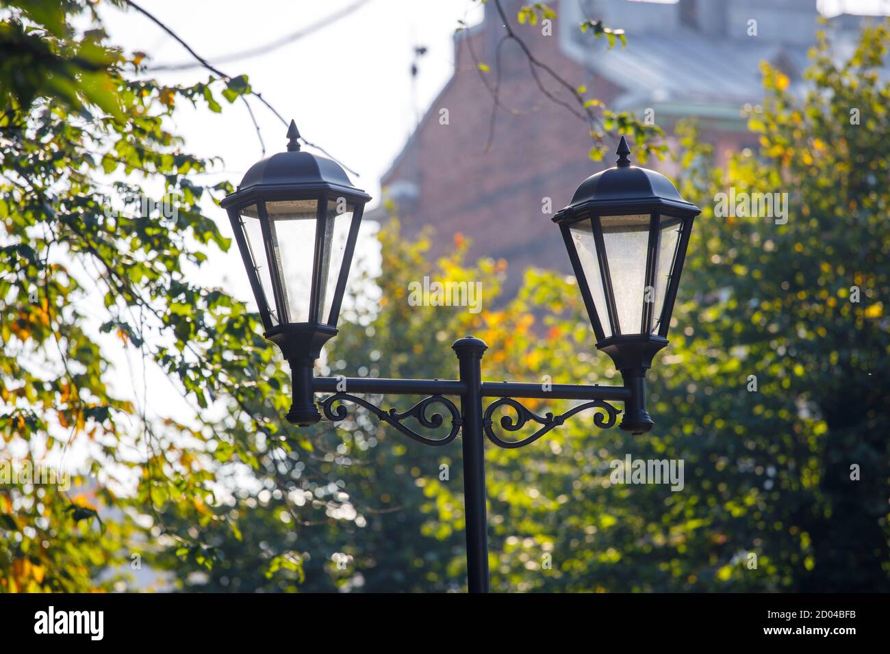 beautiful street lamp on a background of autumn leaves Stock Photo - Alamy