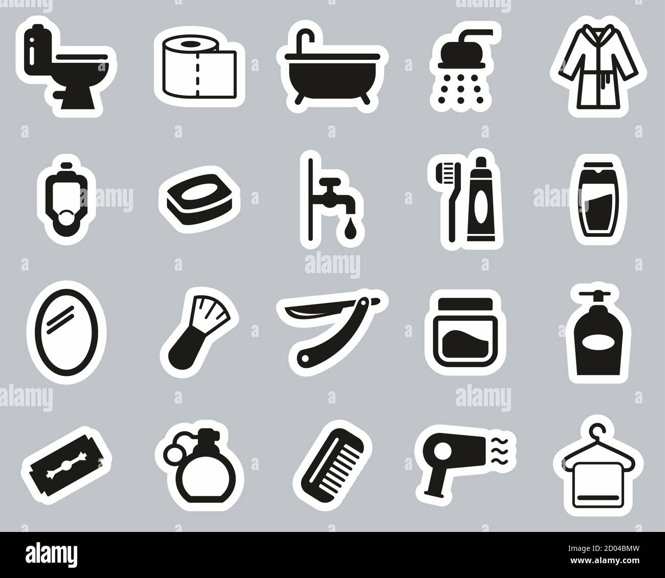 Bathroom Or Shower Icons Black & White Sticker Set Big Stock Vector ...