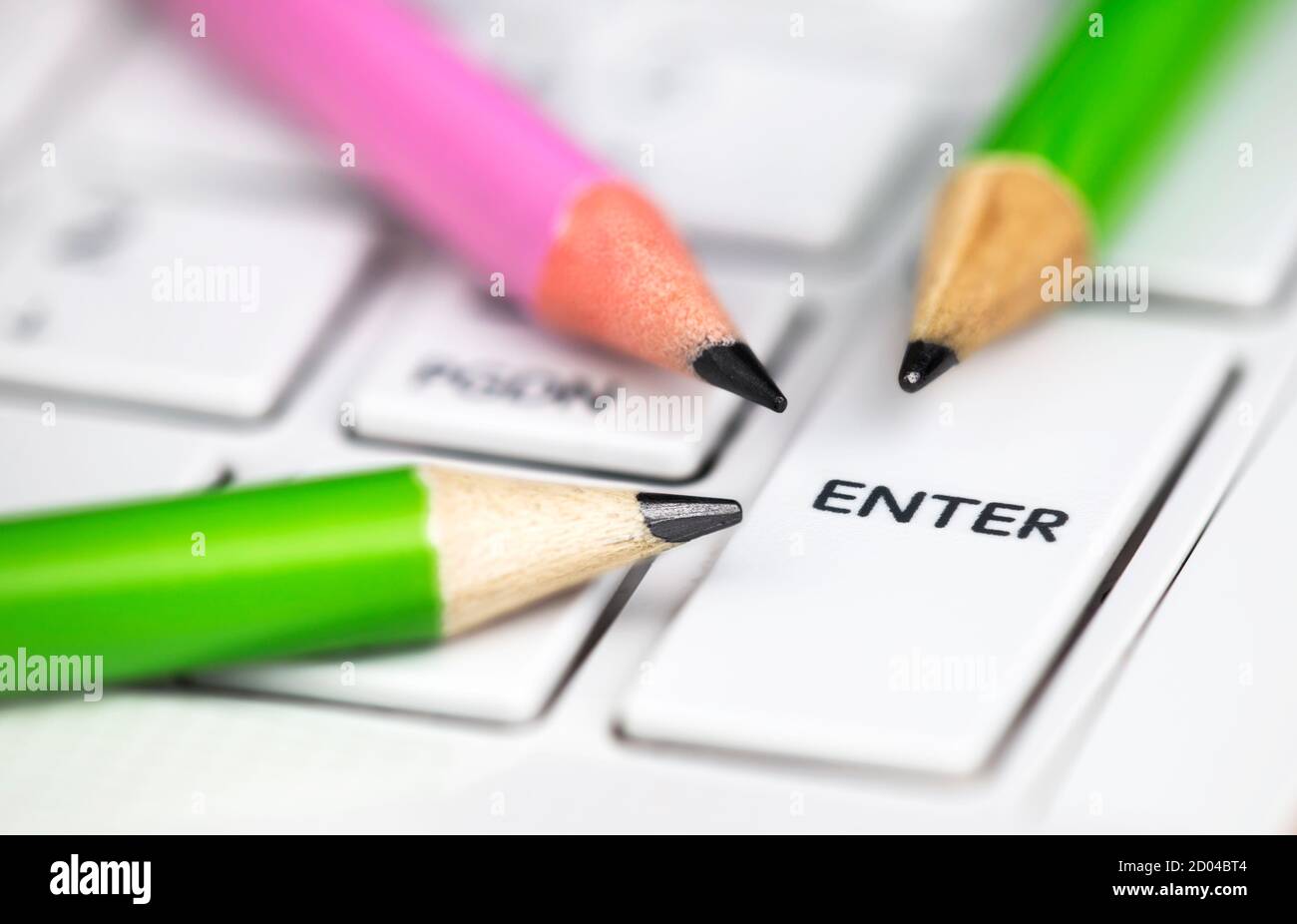 Back to school, online homeschooling concept, colorful pencils on a ...