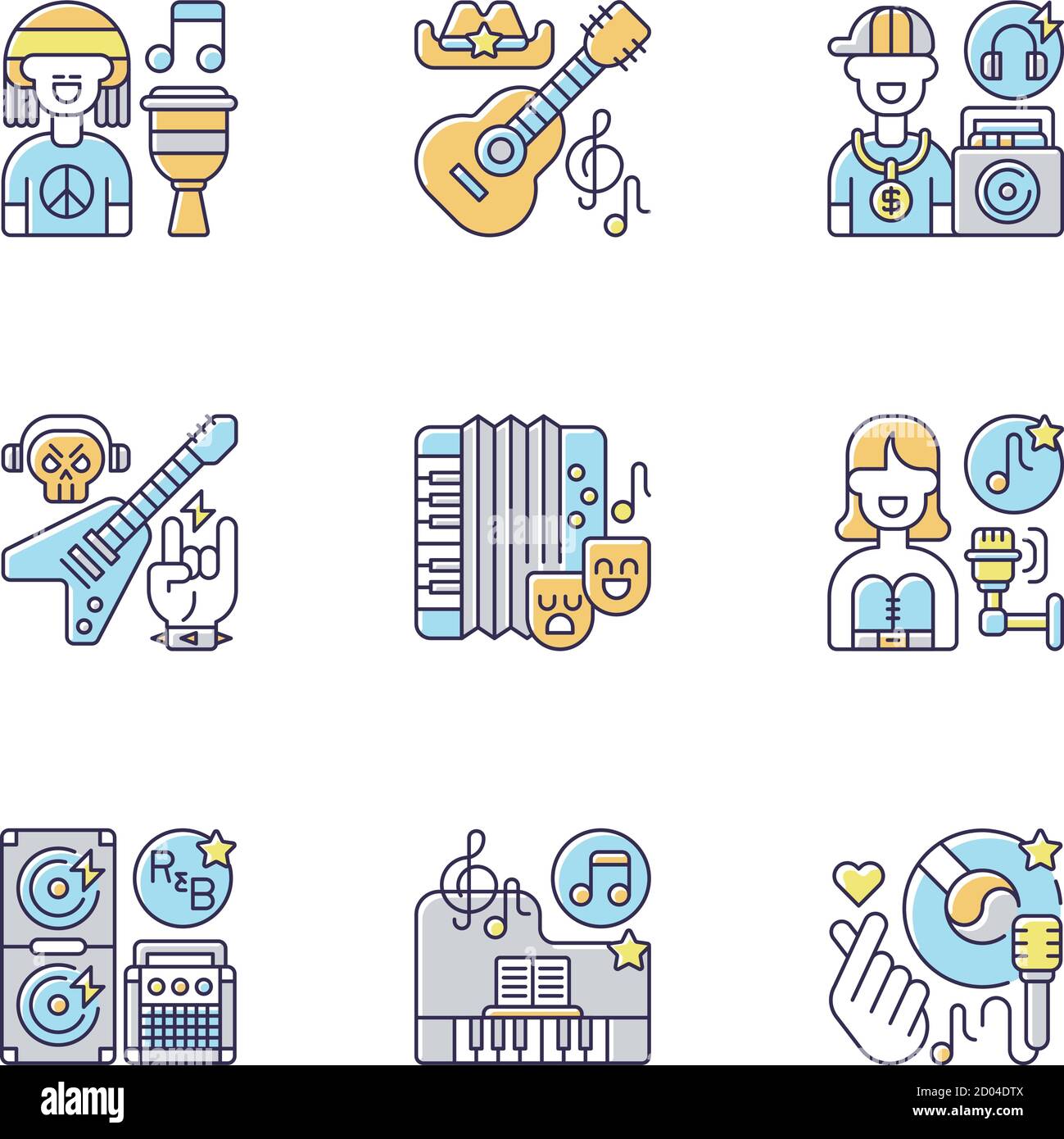 Musical songs types RGB color icons set Stock Vector Image & Art - Alamy