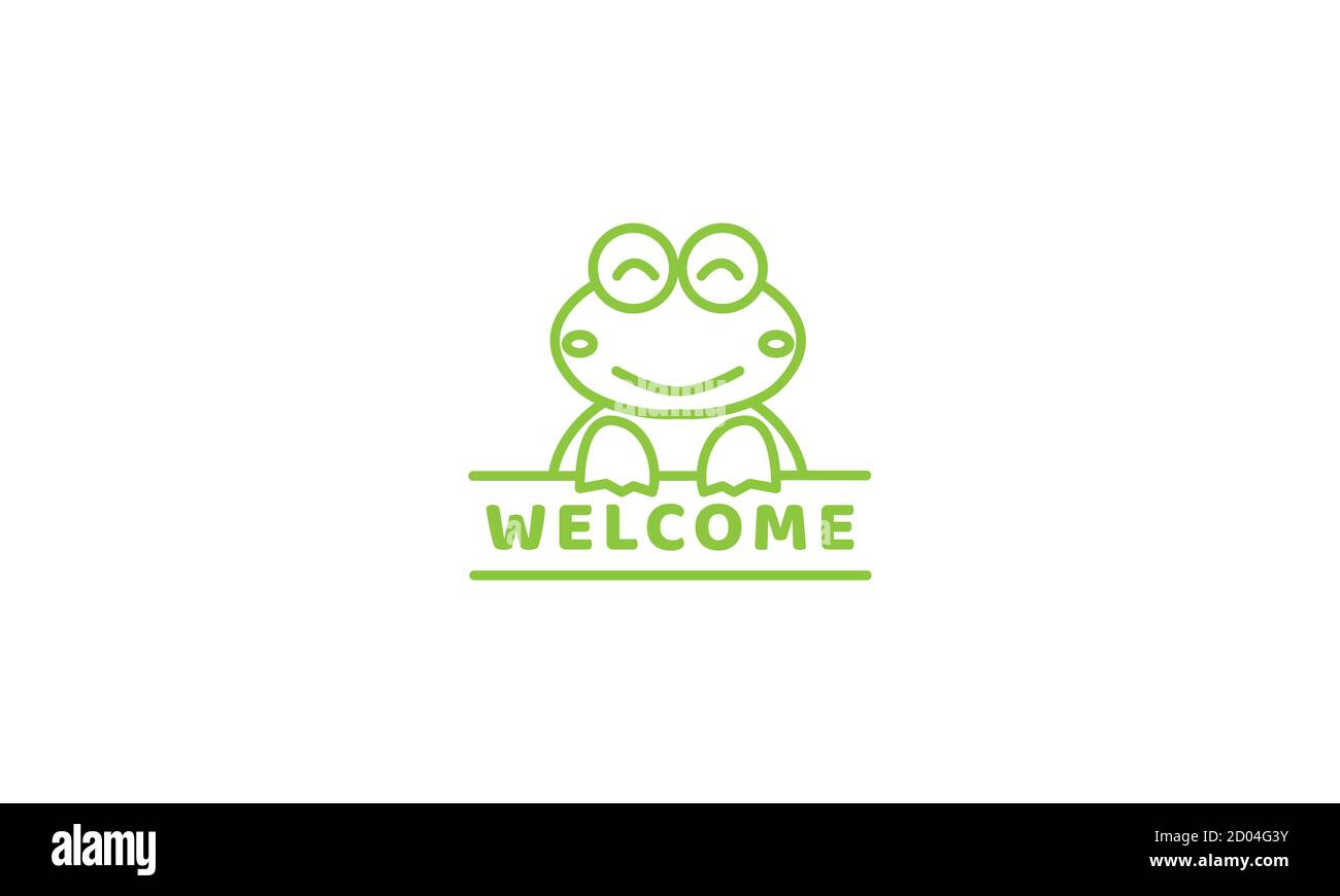 frog with banner cute cartoon line logo icon vector illustration Stock ...