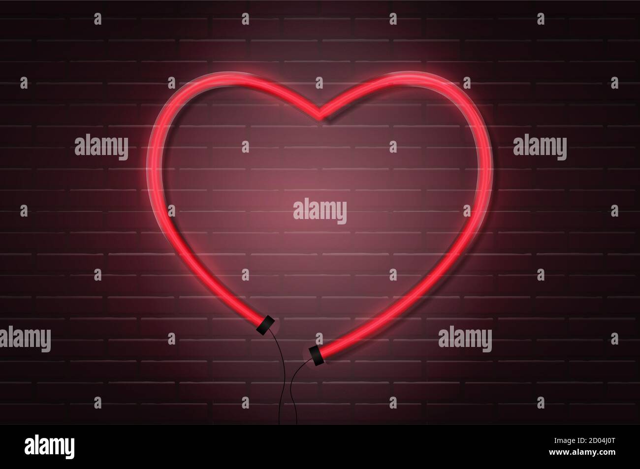 Arrow Glowing Neon Red Tubes on Dark Brick Wall Background. Vector ...