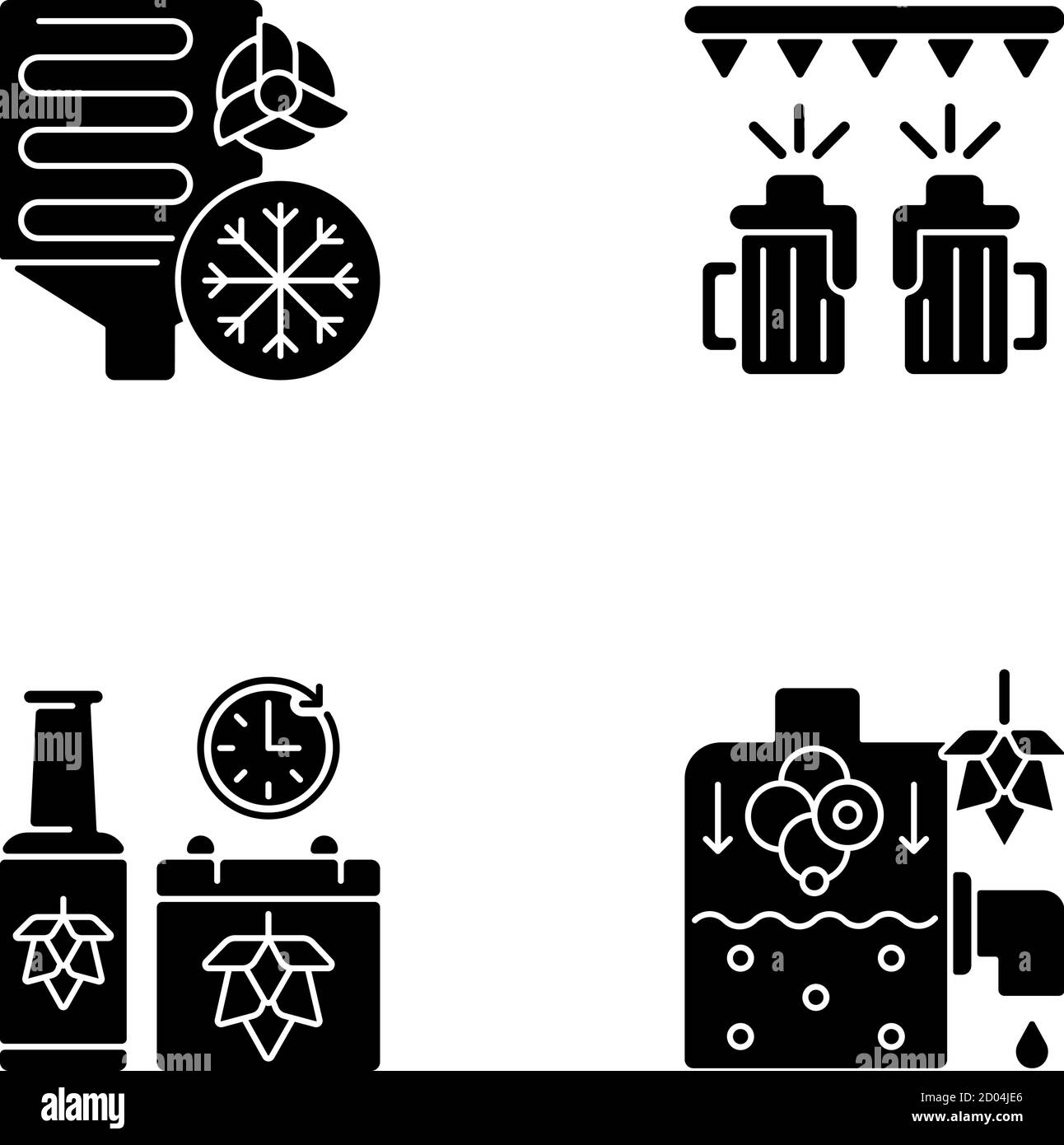 Brewery production black glyph icons set on white space Stock Vector ...