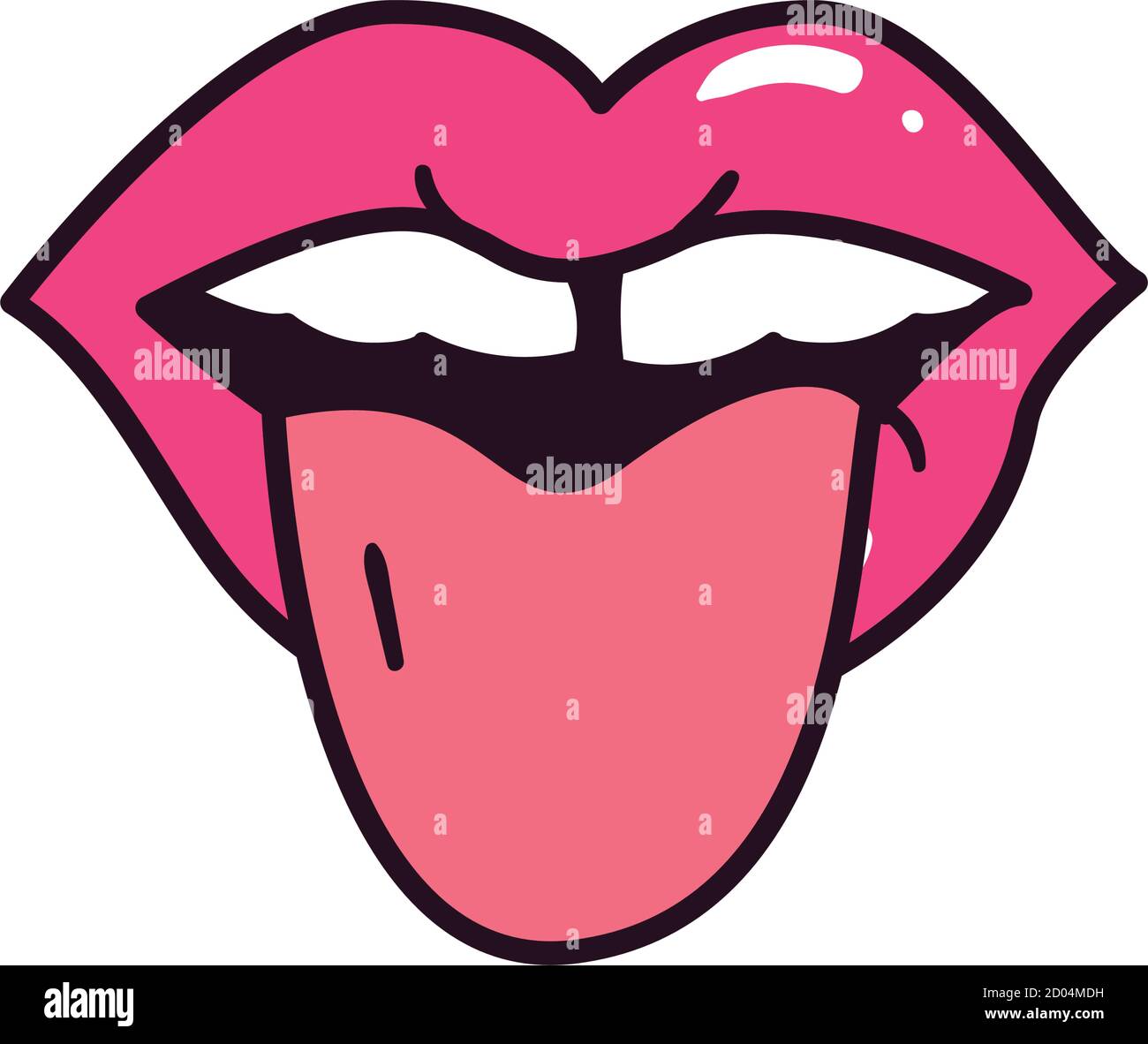 pop art female mouth showing tongue line and fill style icon design of ...