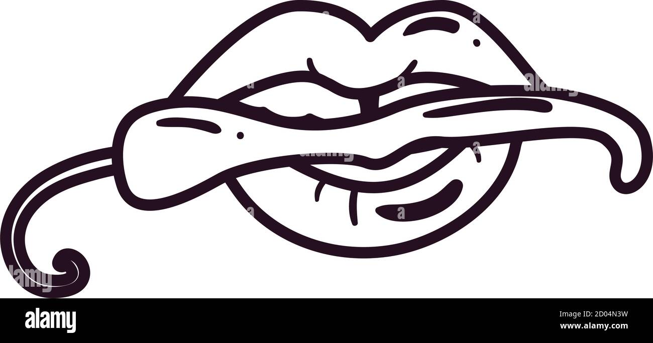pop art female mouth with chilli line style icon design of retro lips ...