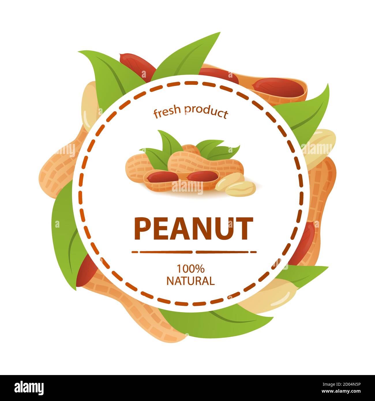 Circle label peanut leaves fresh product 100 natural Stock Vector Image ...