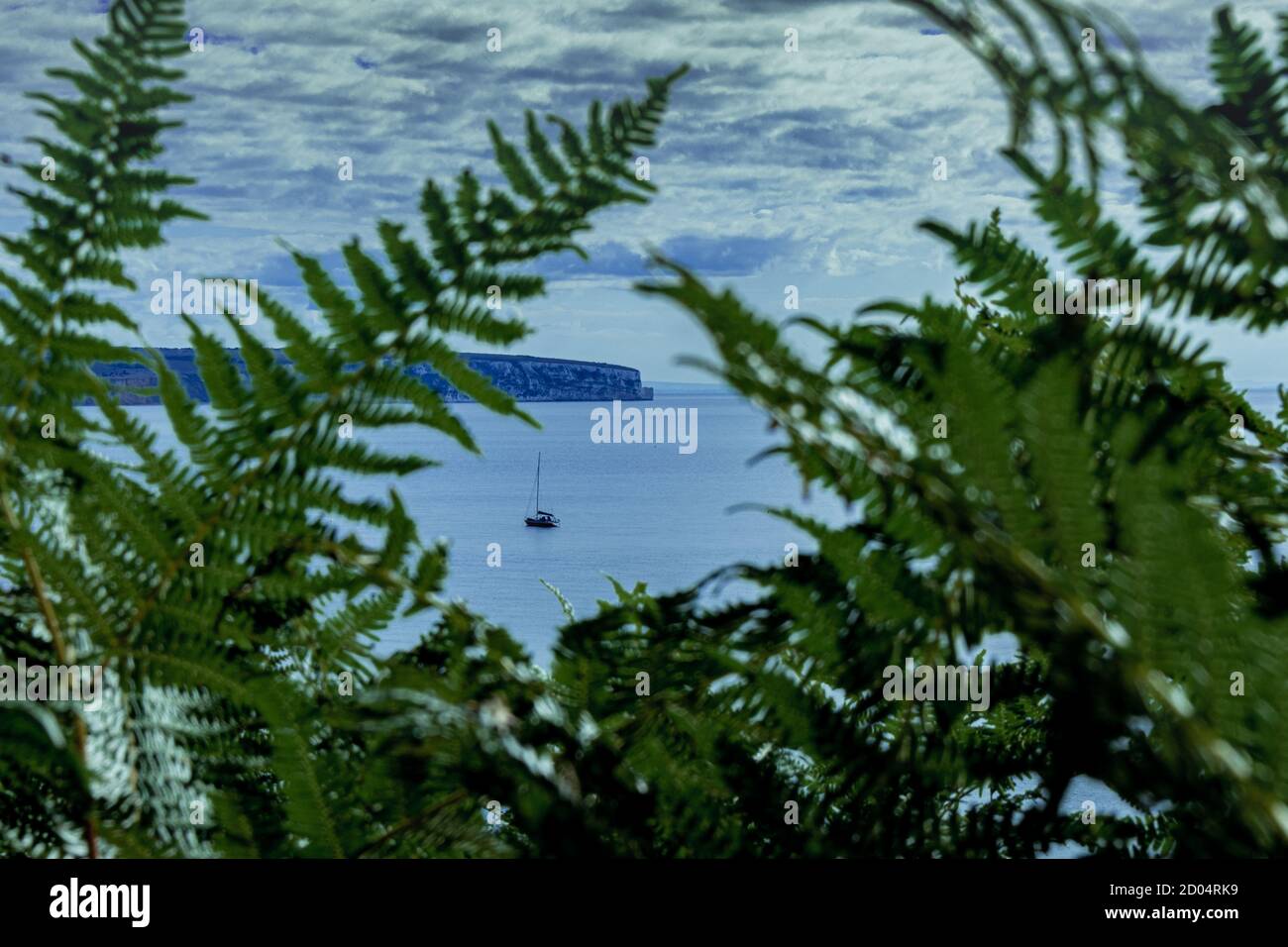 A point of view of a boat, the sea and a cliff at Isle of Wight Stock ...