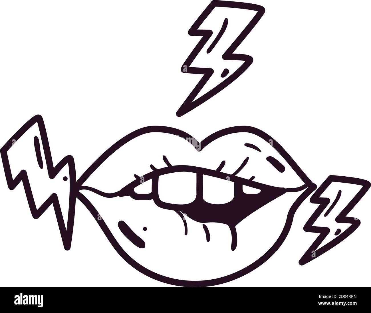 pop art female mouth with thunders line style icon design of retro lips ...