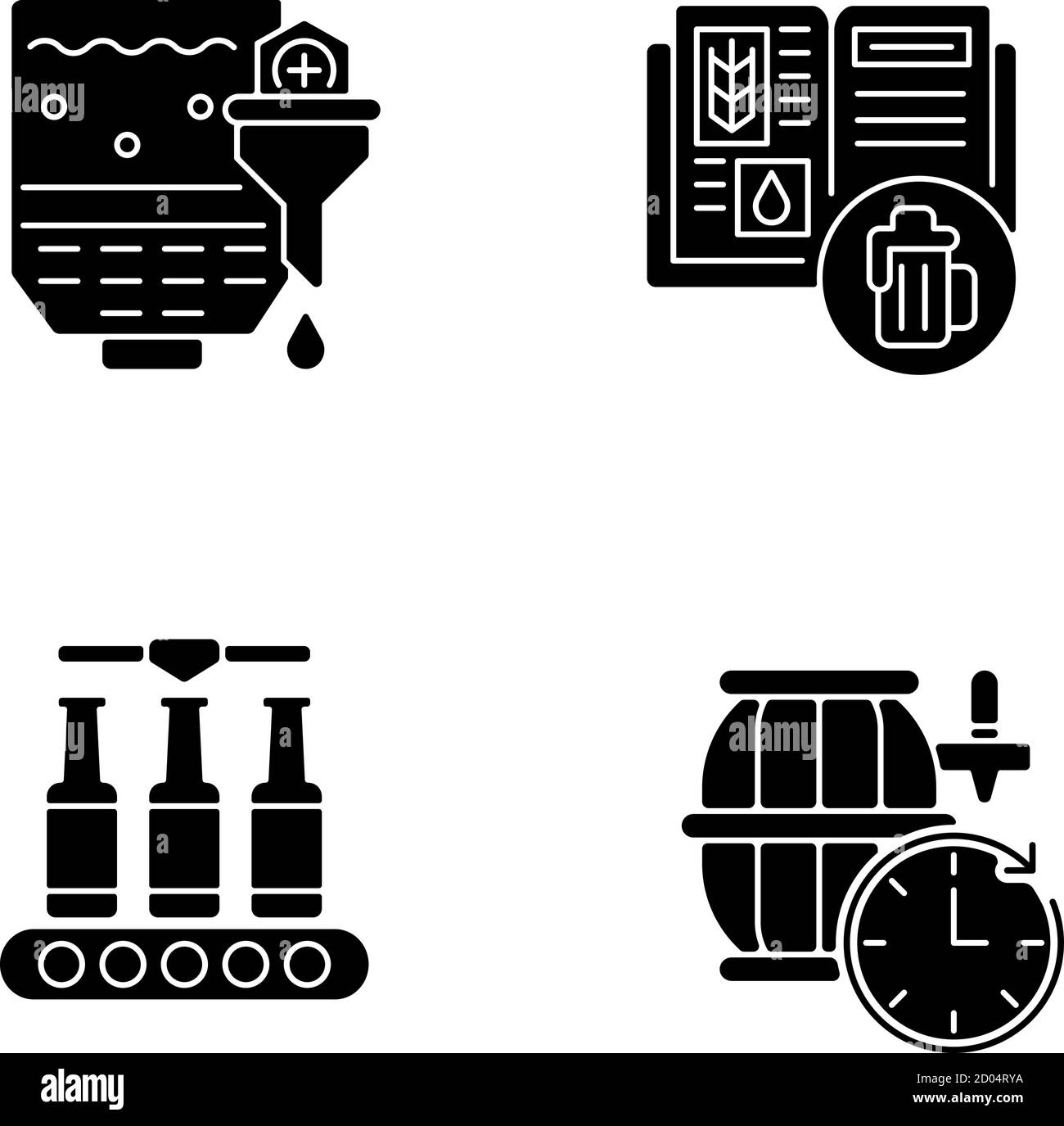 Beer production black glyph icons set on white space Stock Vector Image ...