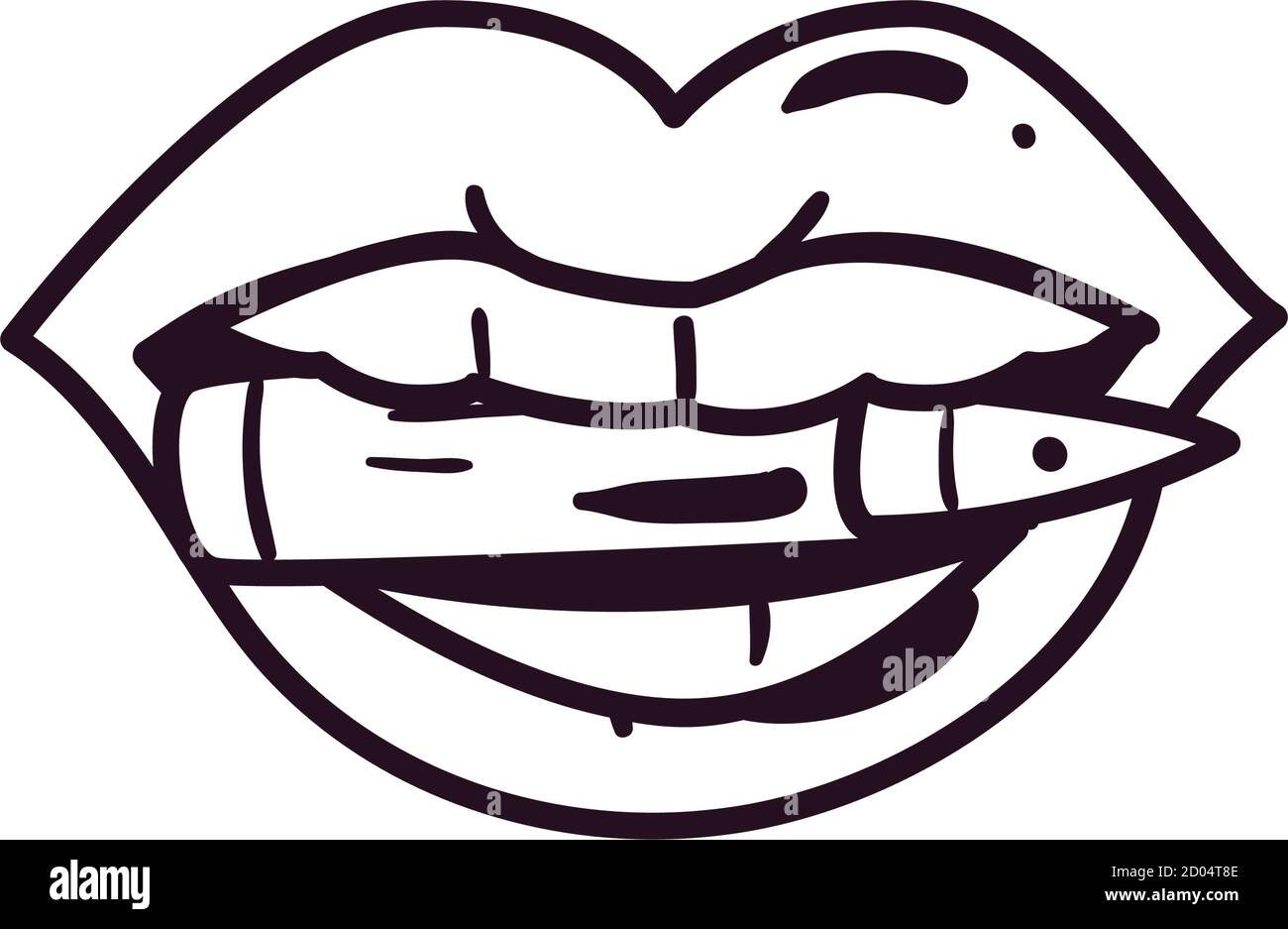 pop art female mouth with bullet line style icon design of retro lips ...