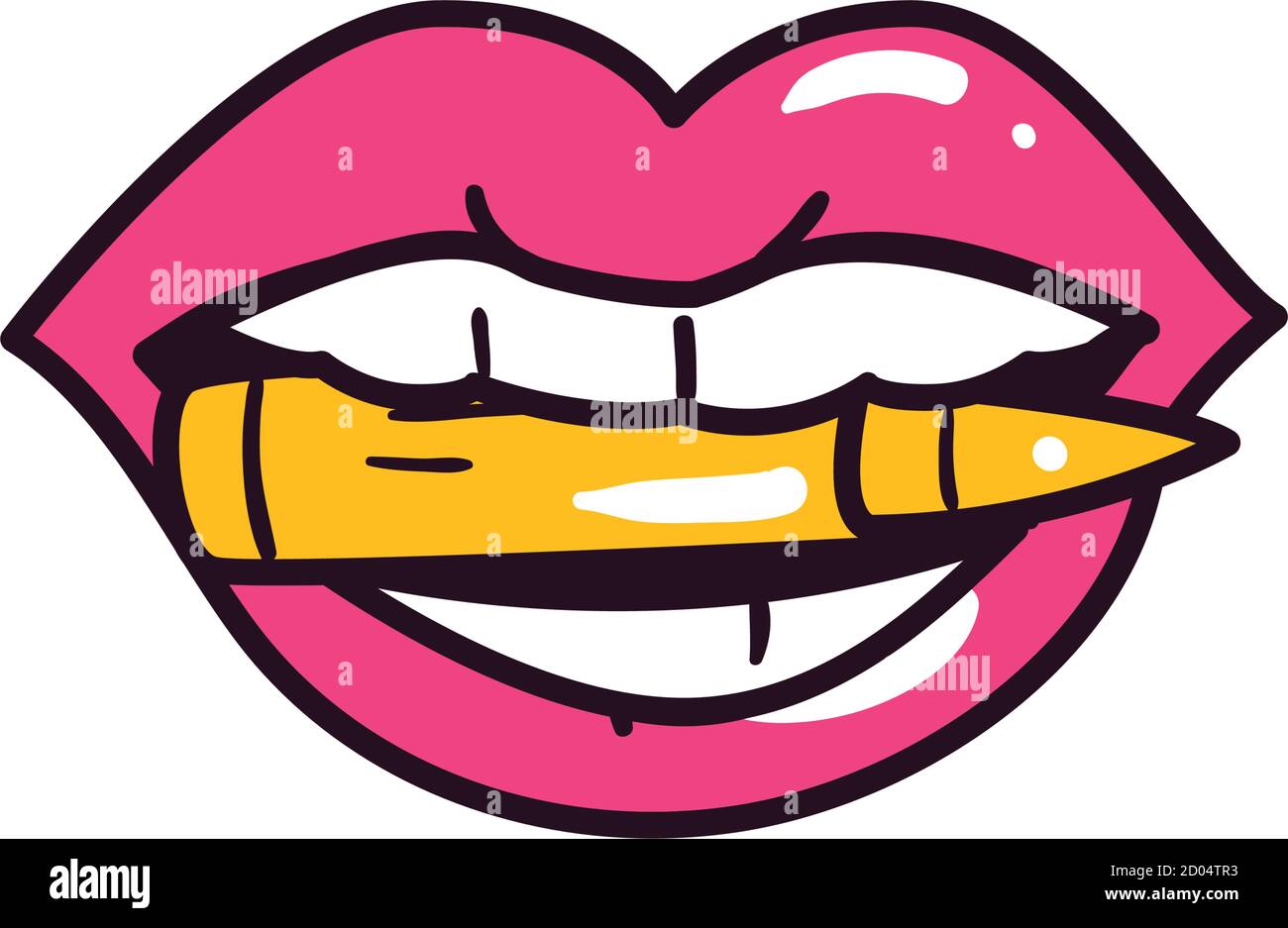 pop art female mouth with bullet line and fill style icon design of ...