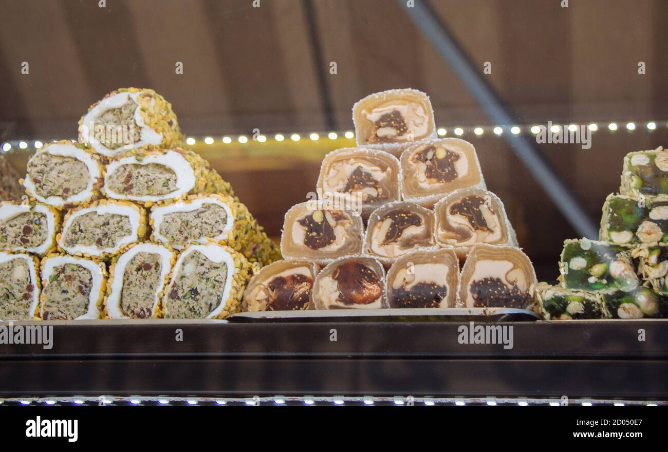 Traditional Turkish Delight, Sugar coated soft candy Stock Photo - Alamy