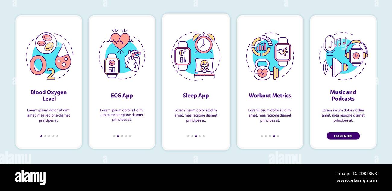 Smart watch functions onboarding mobile app page screen with concepts Stock Vector Image & Art ...