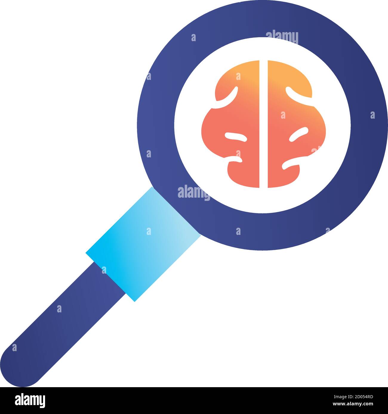 brain in lupe gradient style icon design, search tool and magnifying glass theme Vector ...
