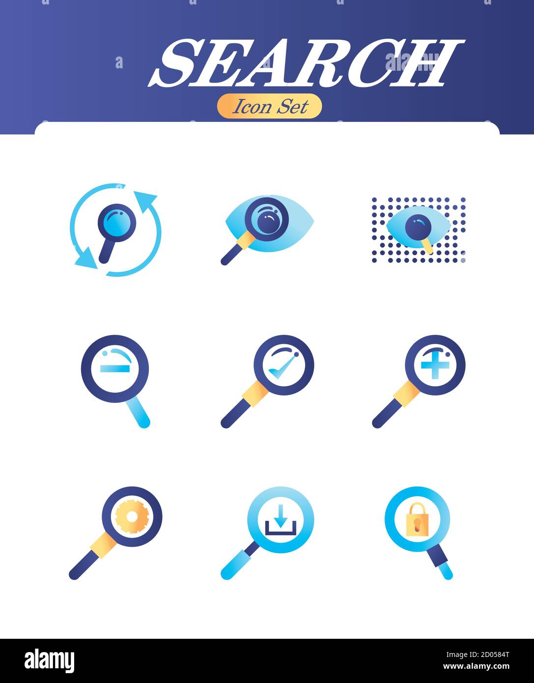 seach gradient style icons collection design, lupe tool and magnifying ...