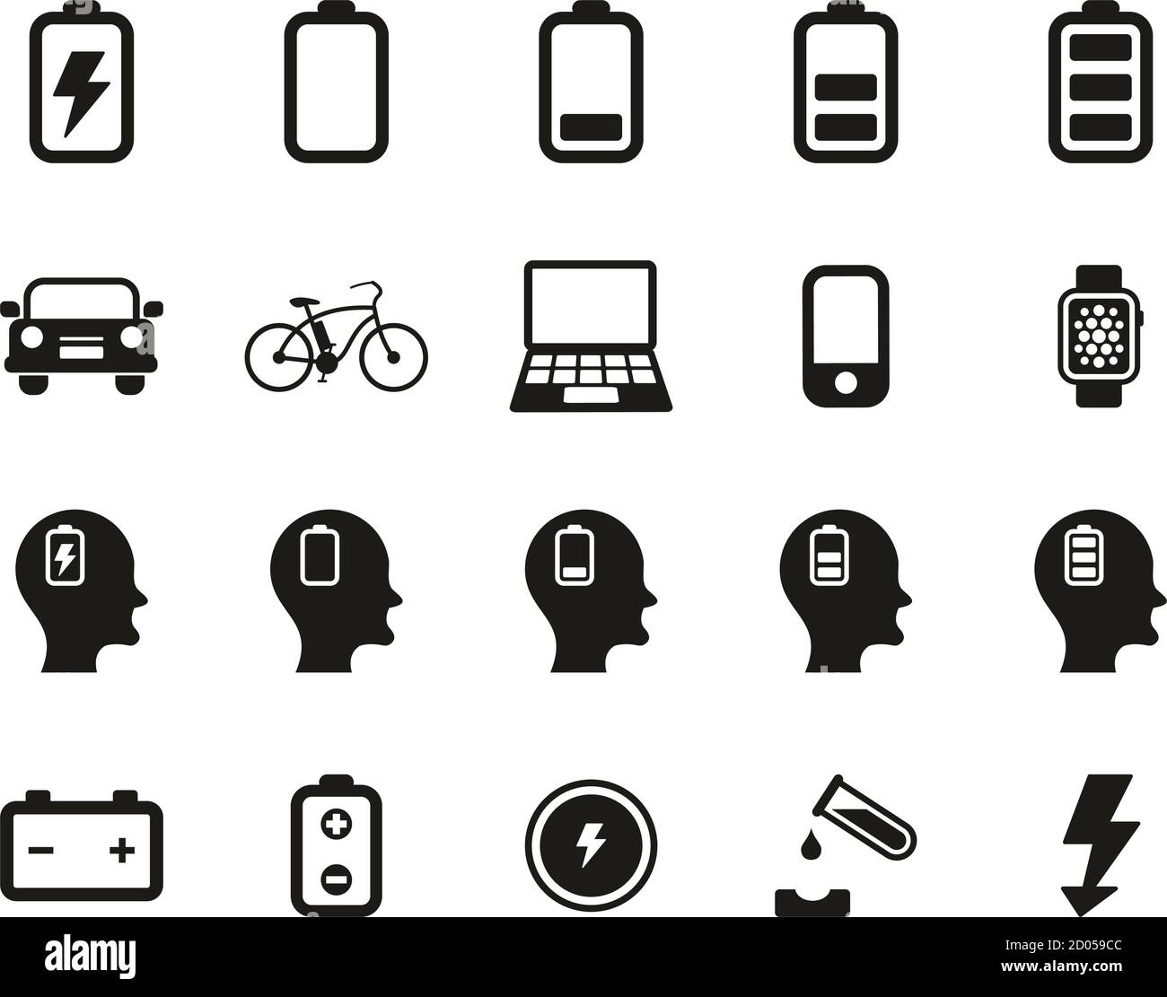 Battery Or Electric Power Icons Black & White Set Big Stock Vector ...