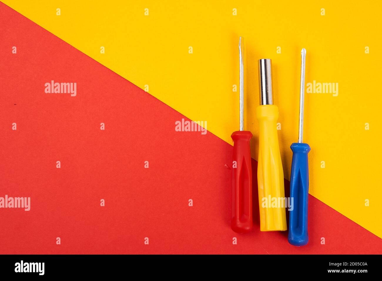 construction tools screwdrivers on double background repair equipment ...