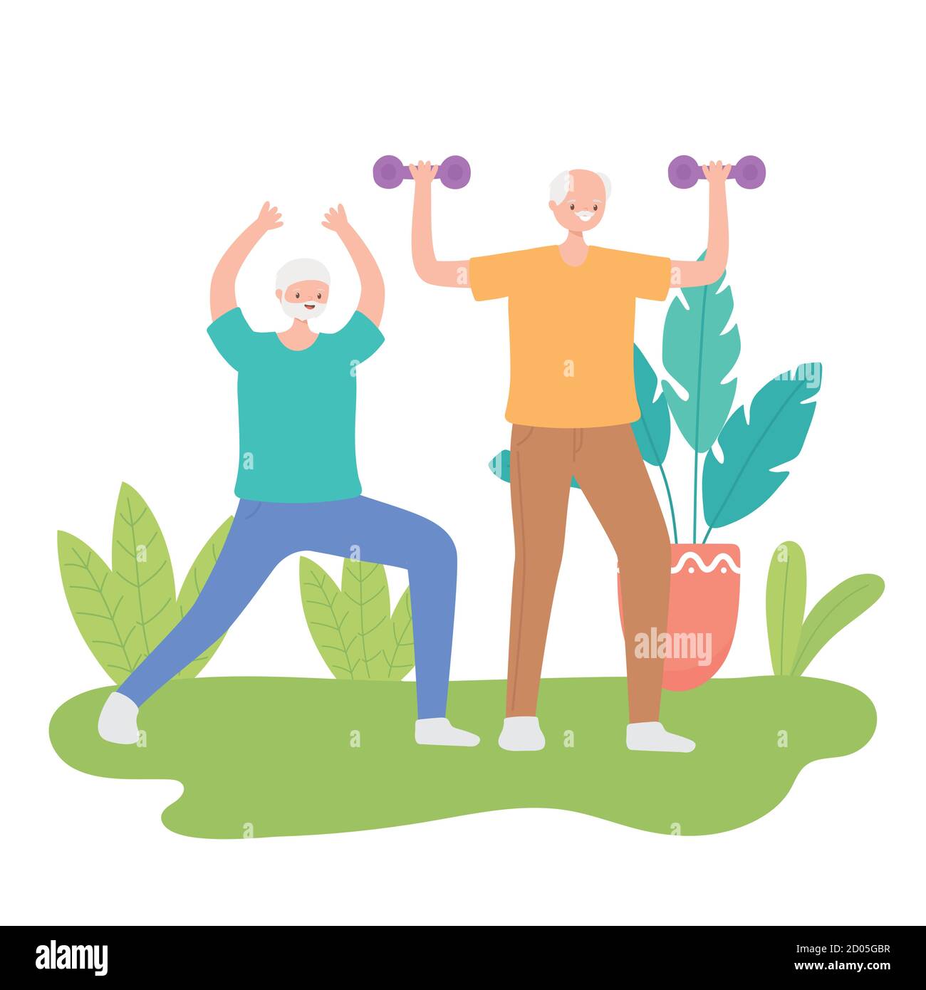 activity seniors, old men making exercises in the park outdoor vector ...