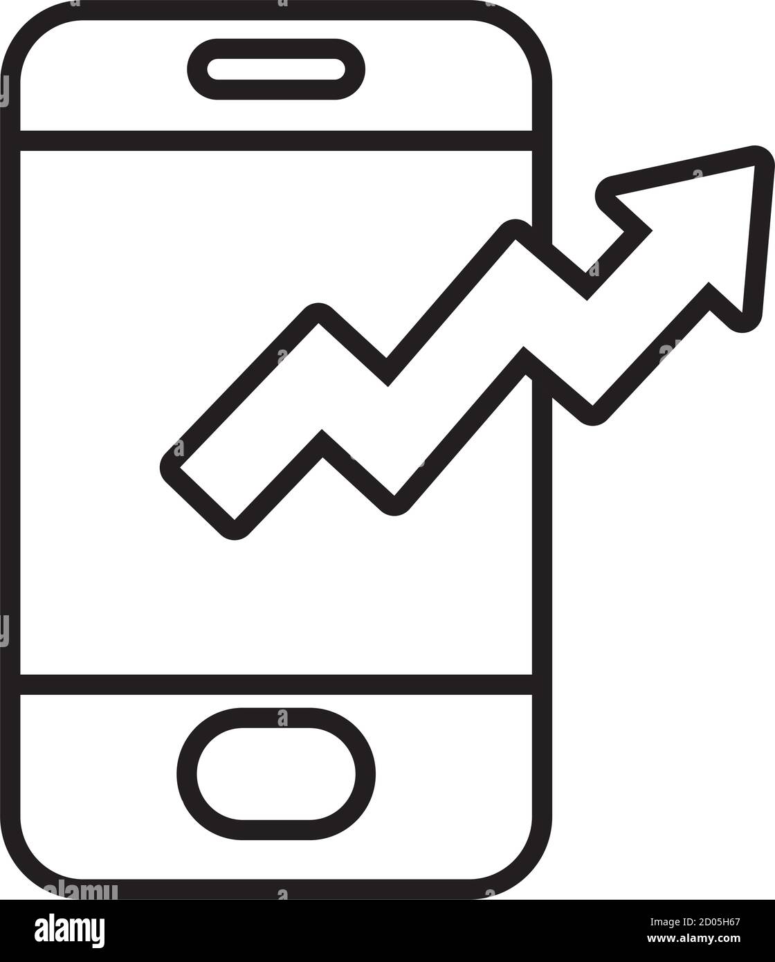 smartphone with financial arrow up over white background, line style ...