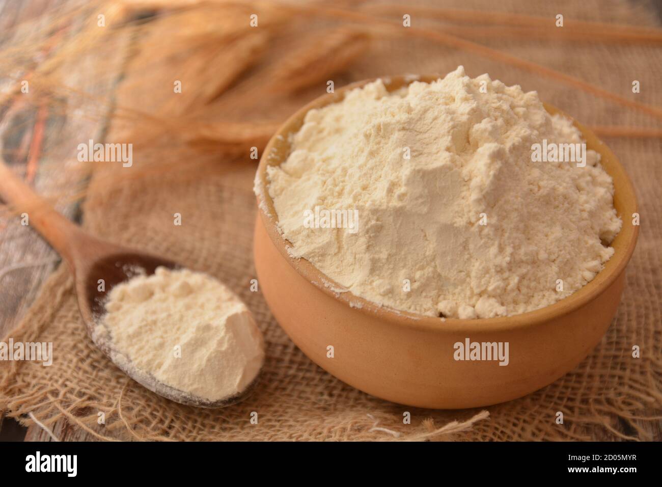 white flour in container ingredient food Stock Photo - Alamy