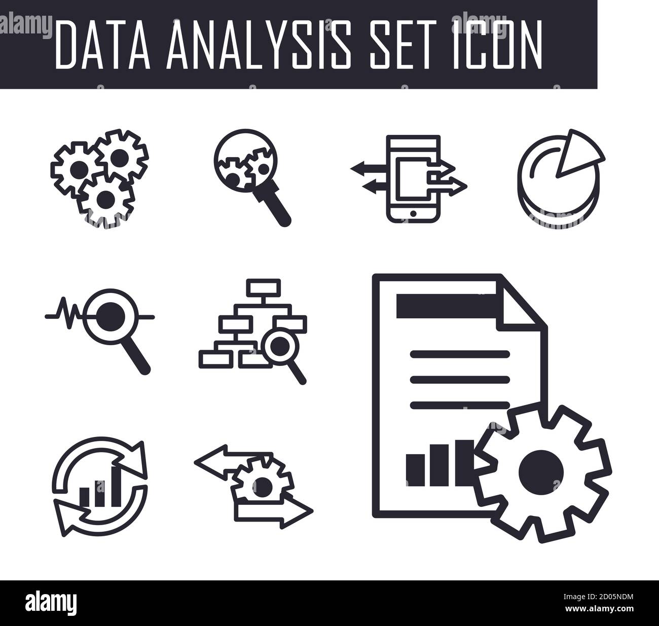 Data analysis line style set icons design, and information theme Vector illustration Stock ...