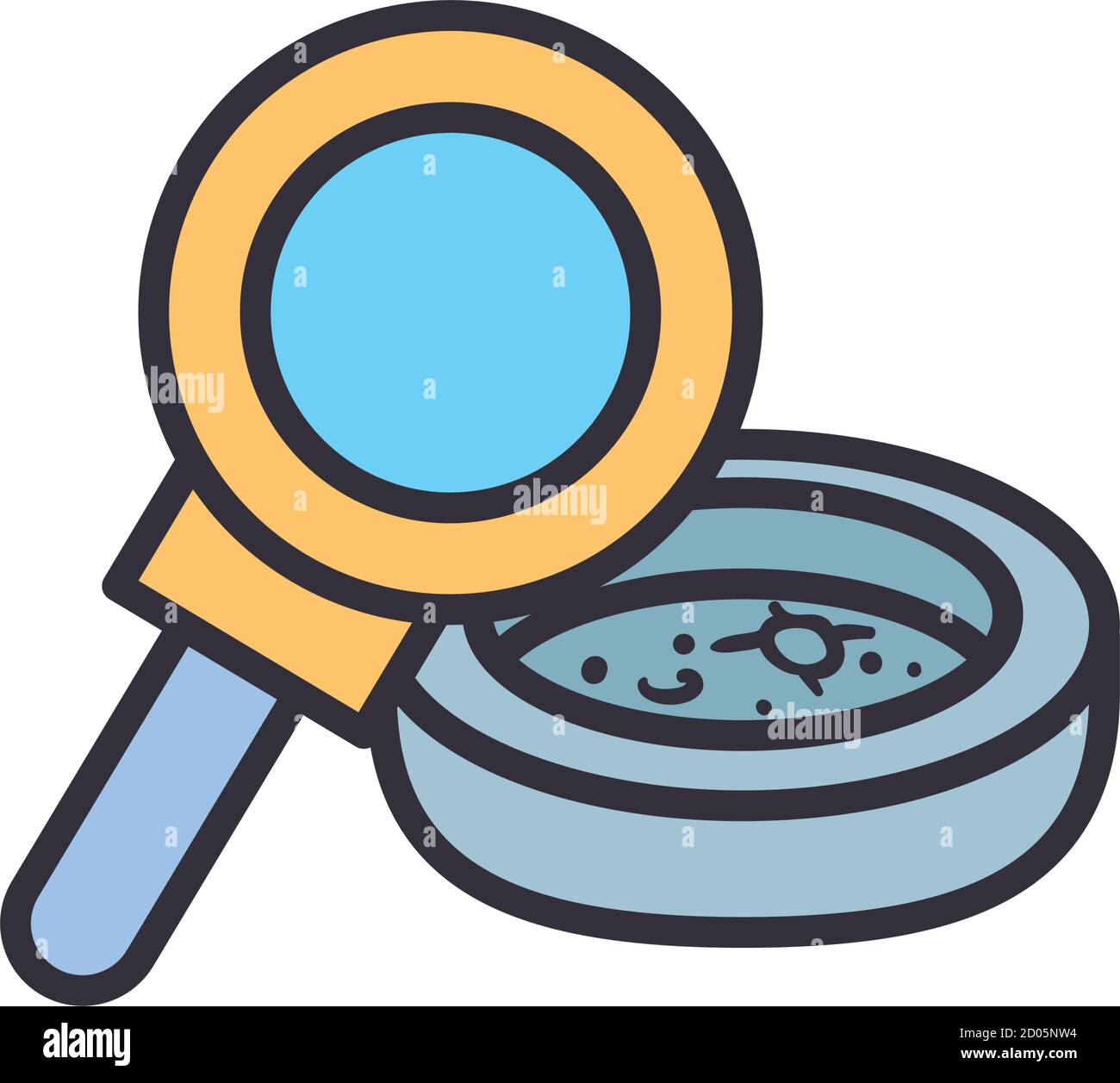 plate and lupe line and fill style icon design, Chemistry science and ...