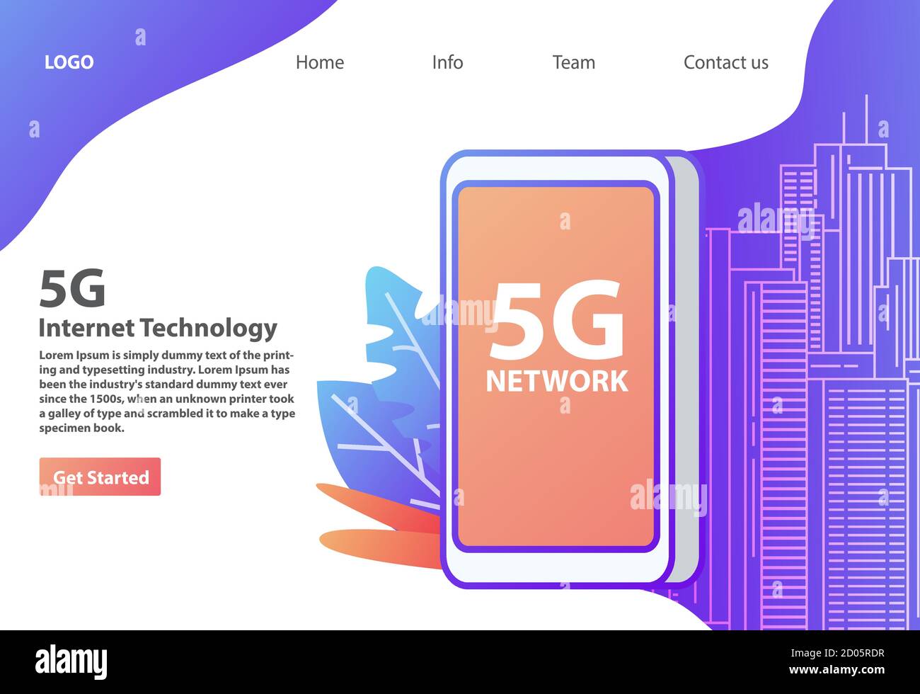 5G network wireless technology. Smart city. Website banner concept ...