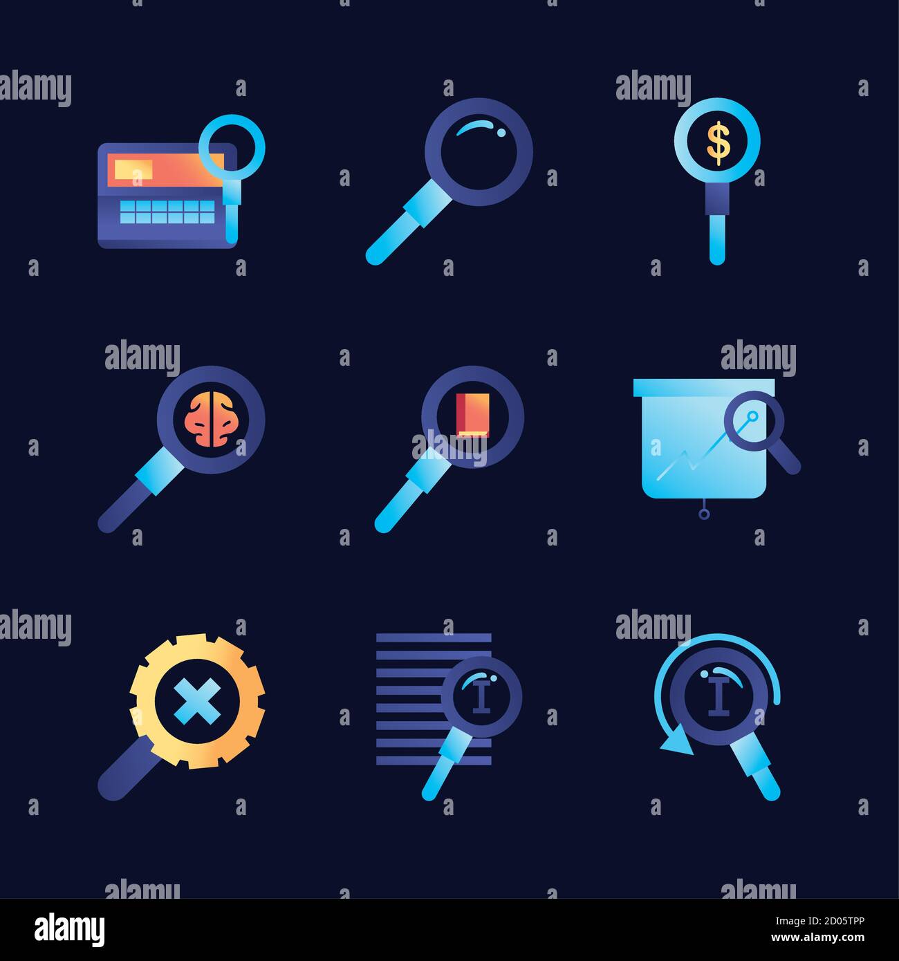 seach gradient style icon set design, lupe tool and magnifying glass theme Vector illustration ...