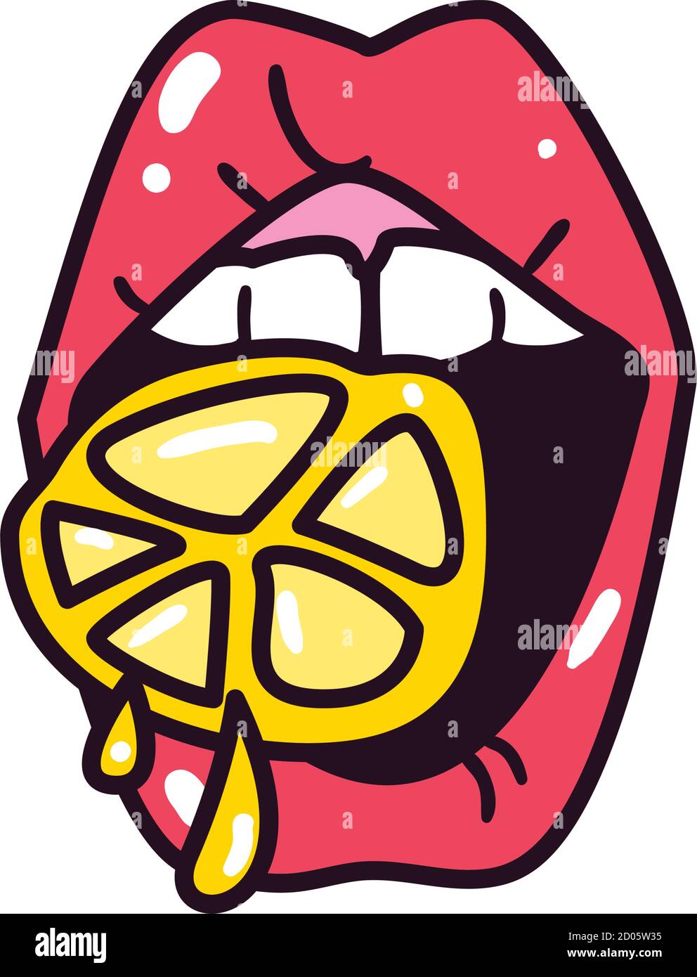 pop art female mouth with lemon line and fill style icon design of ...
