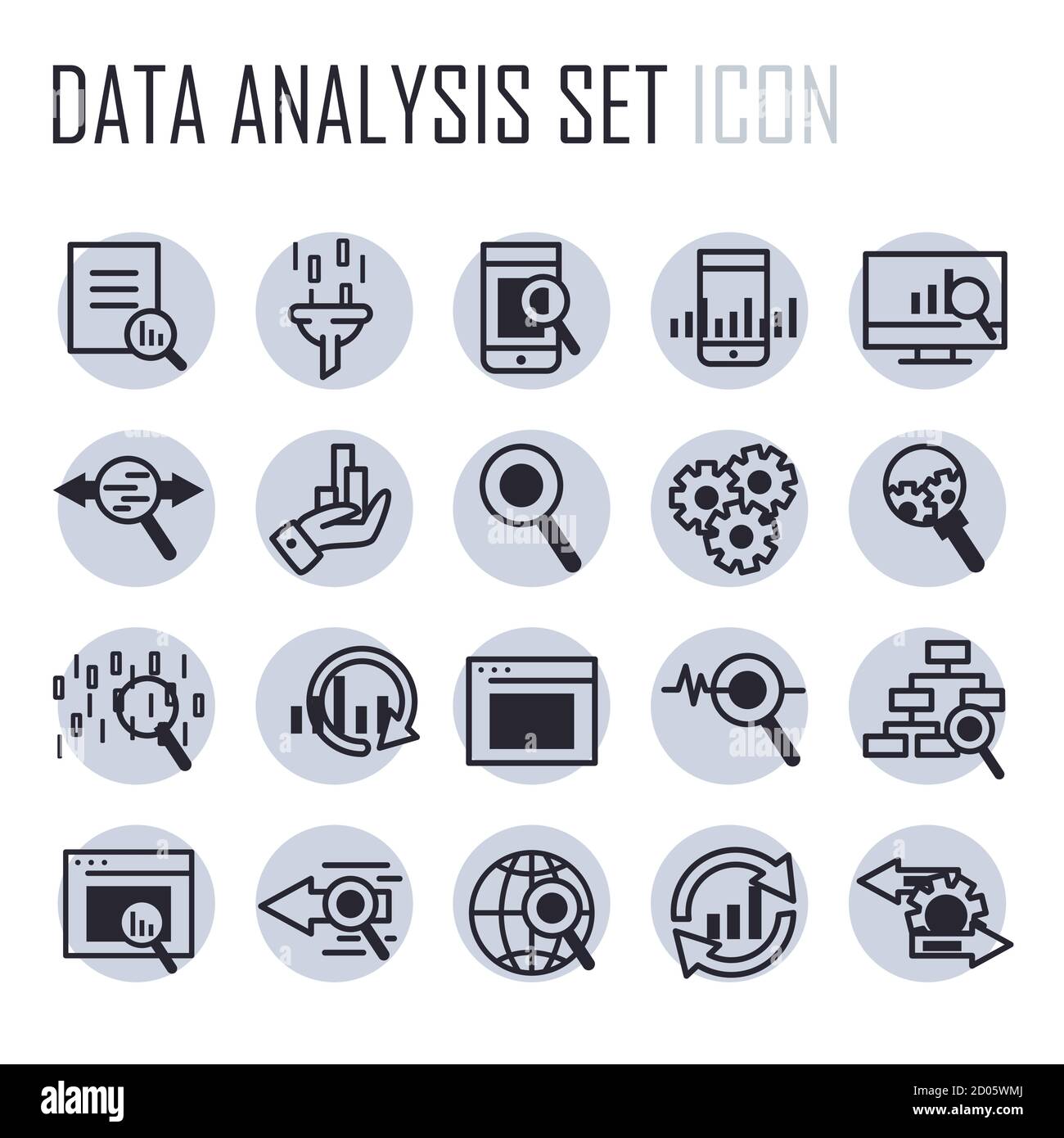 Data analysis line style set of icons design, and information theme Vector illustration Stock ...