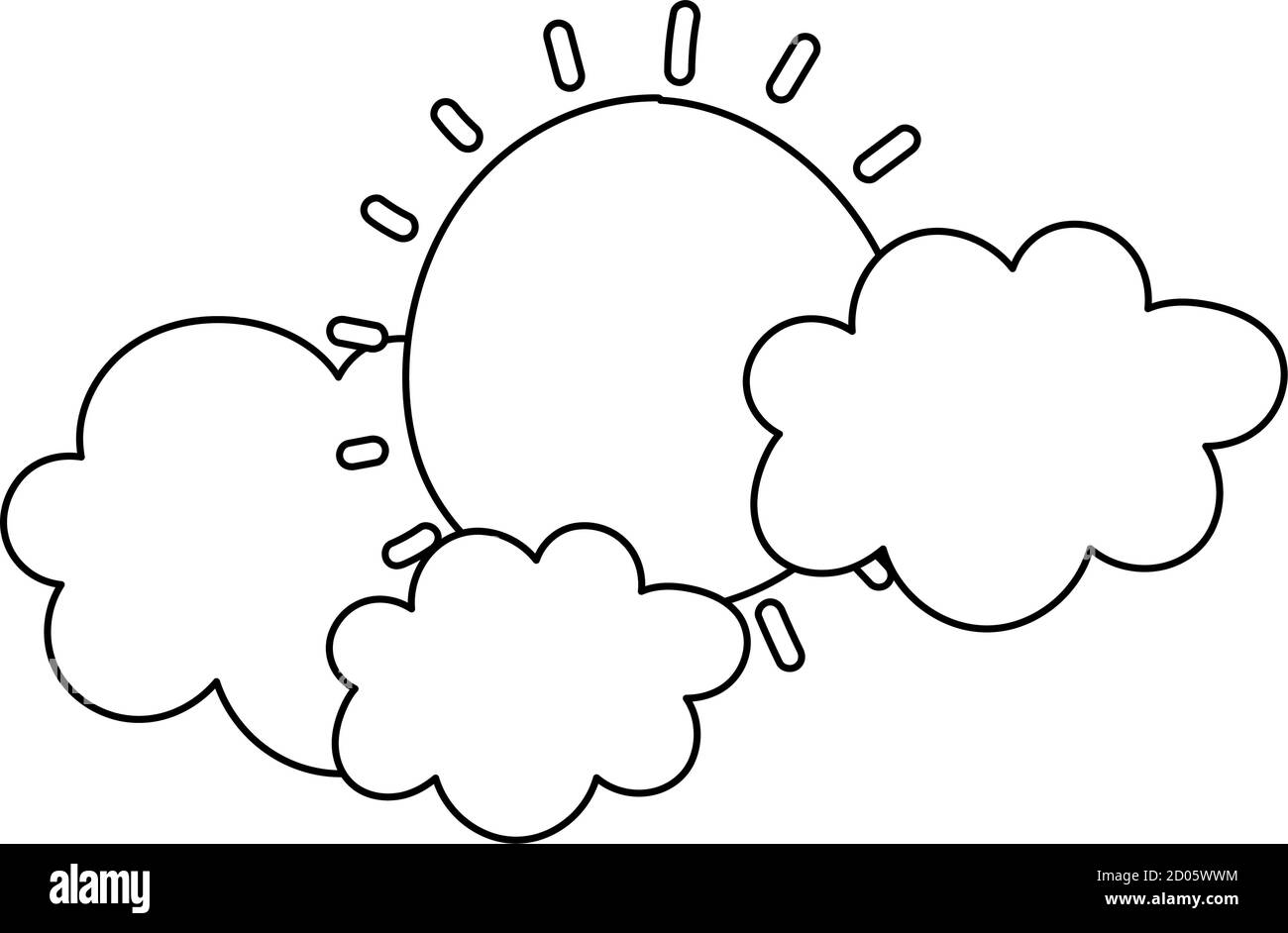 cartoon sun and clouds sky isolated line icon style vector illustration ...