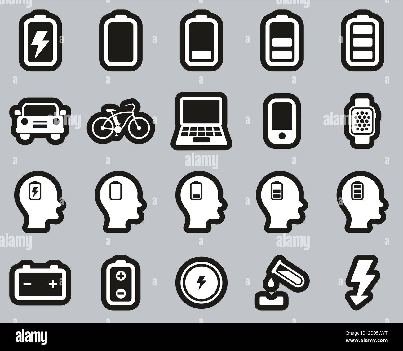 Battery Or Electric Power Icons White On Black Sticker Set Big Stock ...