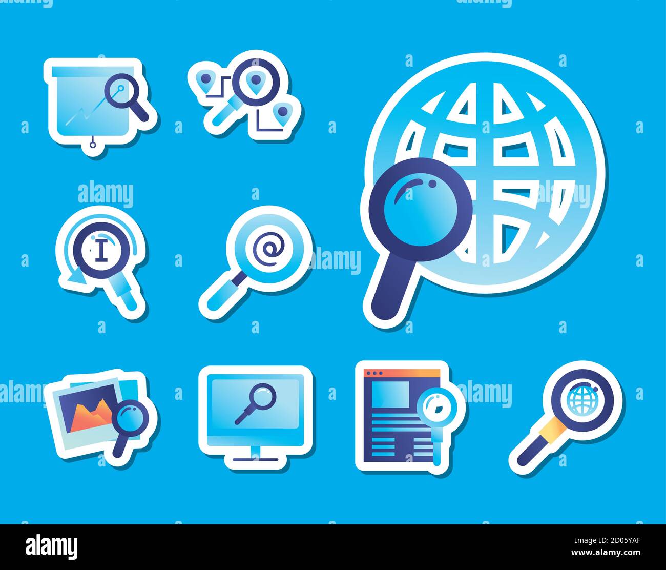seach gradient style set icons design, lupe tool and magnifying glass theme Vector illustration ...