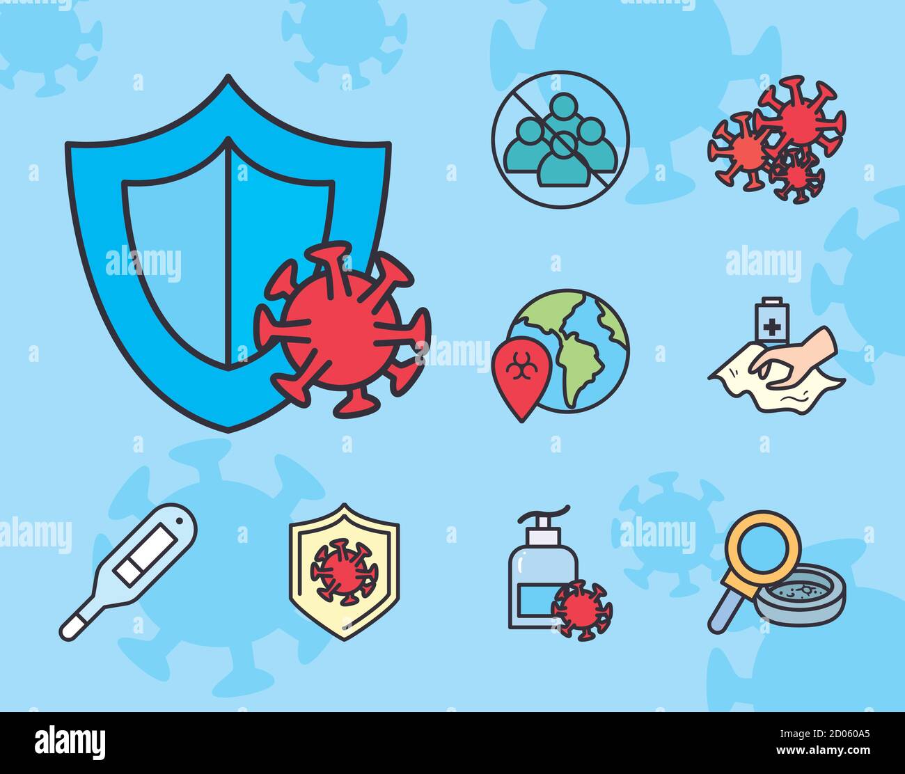 Covid 19 virus test line and fill style set icons design of 2019 ncov ...