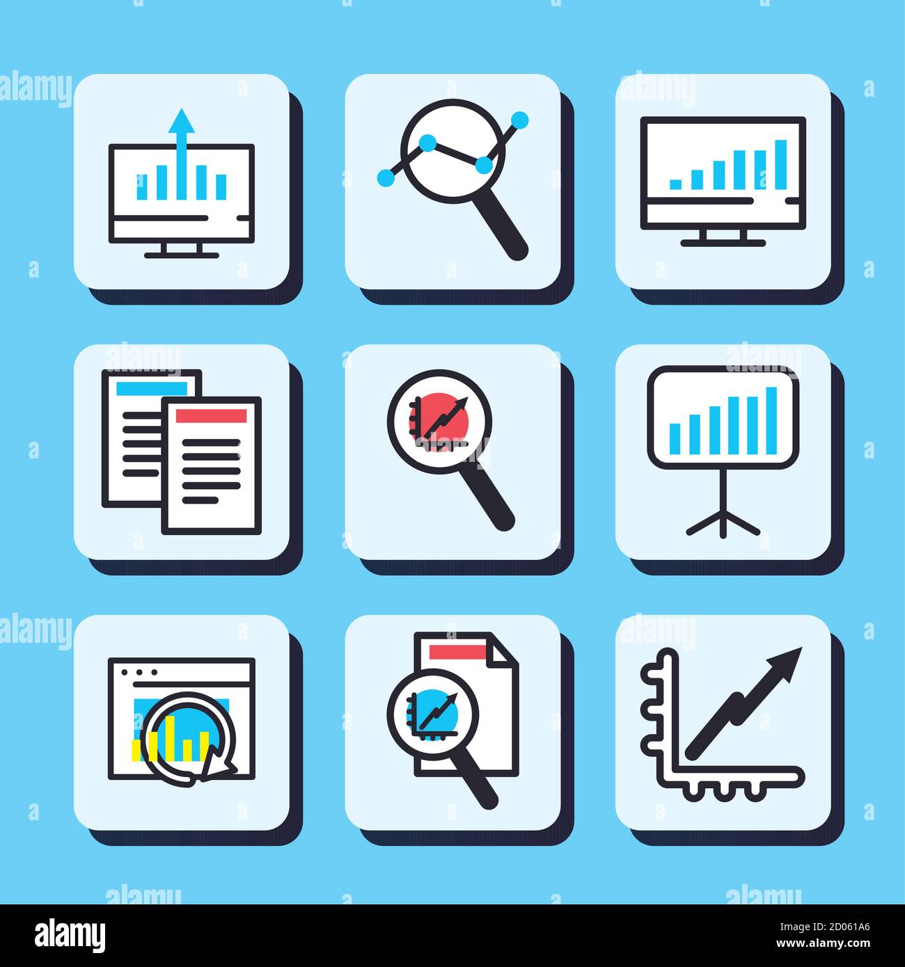 Data analysis line and fill style symbols set design, and information ...