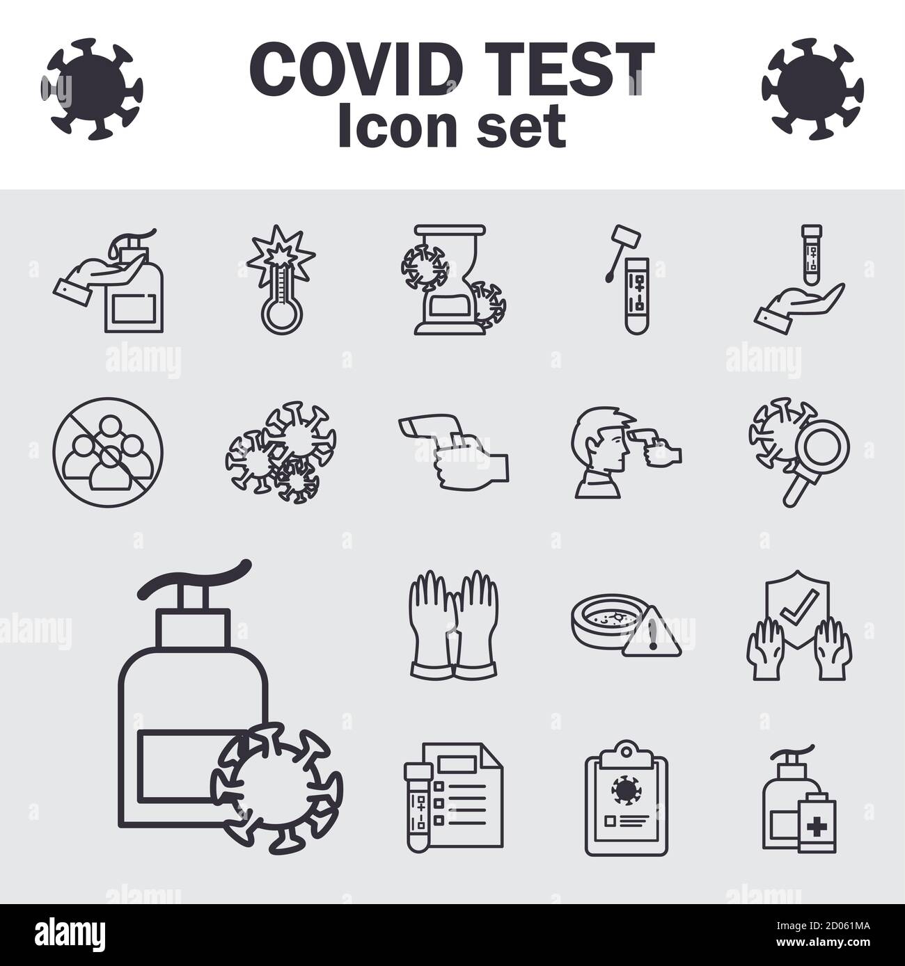 Covid 19 virus test line style symbols set design of 2019 ncov cov ...