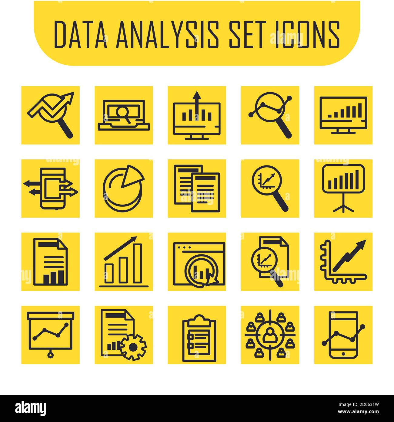 Data analysis line style icons collection design, and information theme ...
