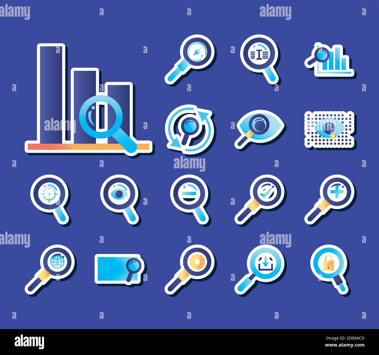 seach gradient style collection of icons design, lupe tool and magnifying glass theme Vector ...
