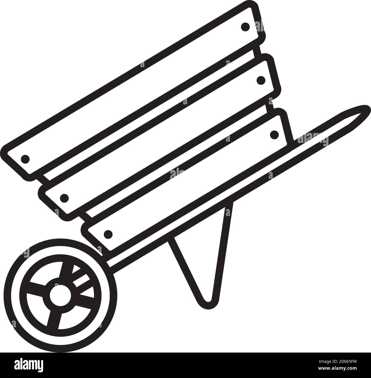wooden wheelbarrow icon over white background, line style, vector ...