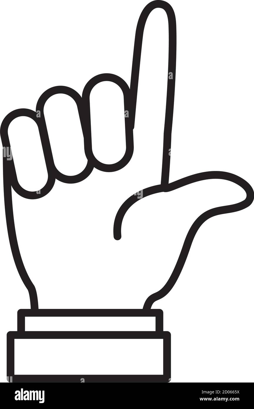 Hand gesture showing L letter over white background, line style, vector ...