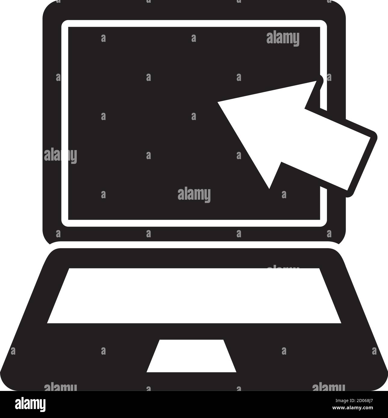 laptop computer with arrow icon over white background, silhouette style ...
