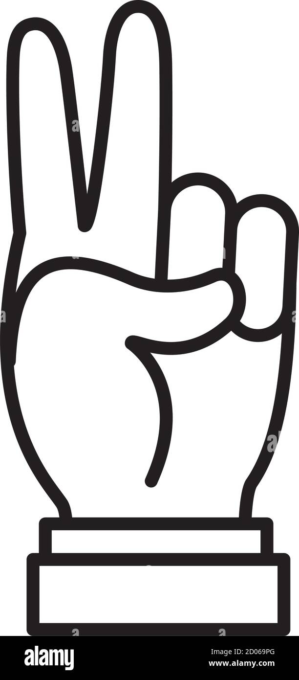 V sign hand, Fingers showing two over white background, line style ...